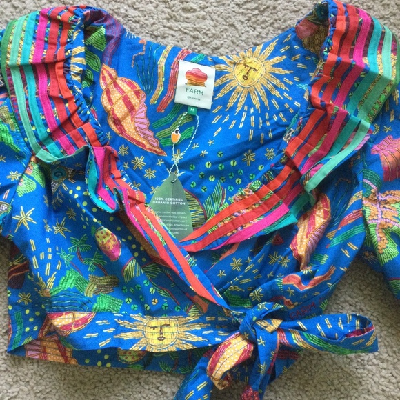 FARM Rio | Tops | Farm Rio Blue Ocean Wrap Blouse Nwt | Poshmark